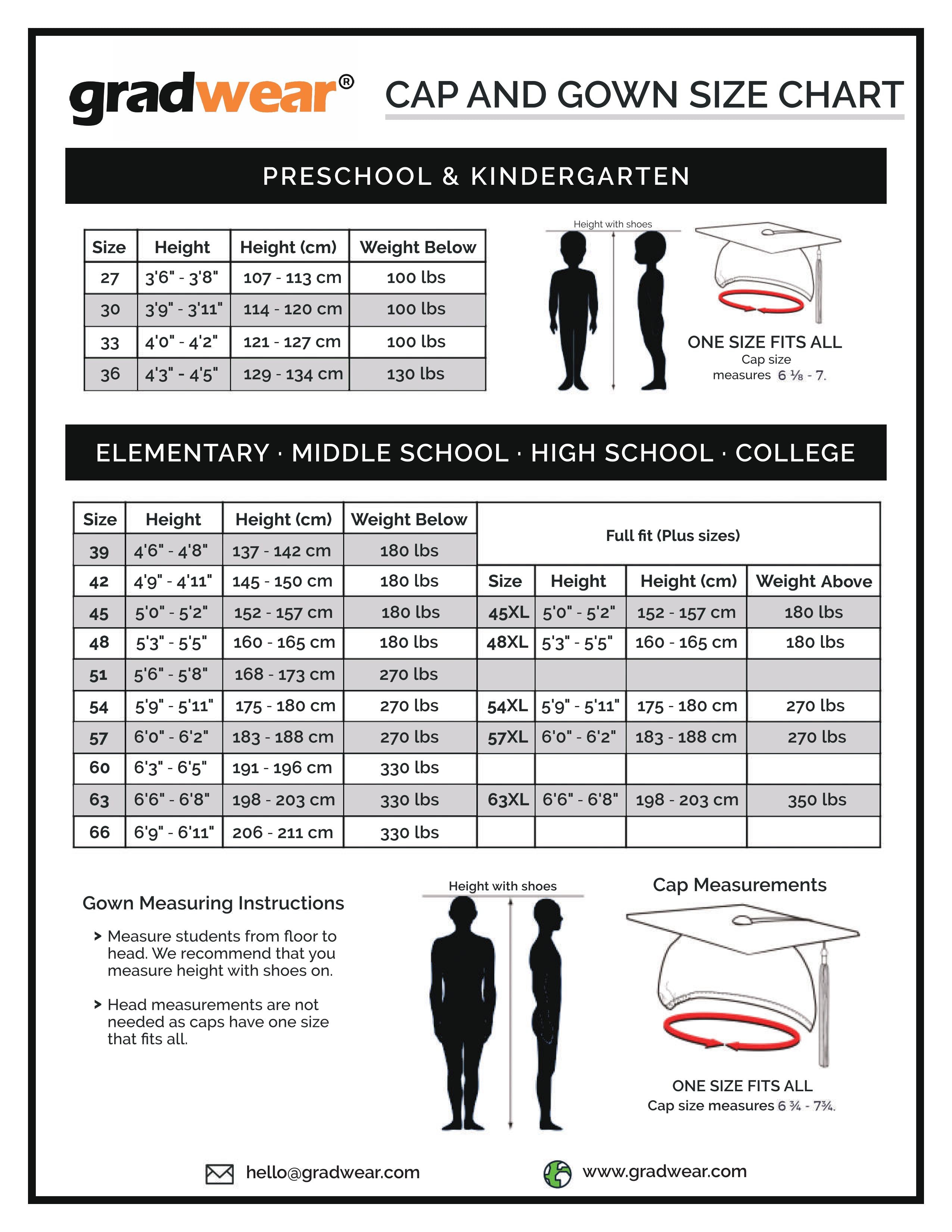 Size & Colors Charts – Gradwear
